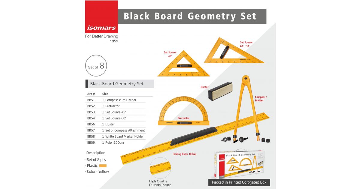 Black Board Teacher Geometry Set without Carry Bag Isomars · Stationery